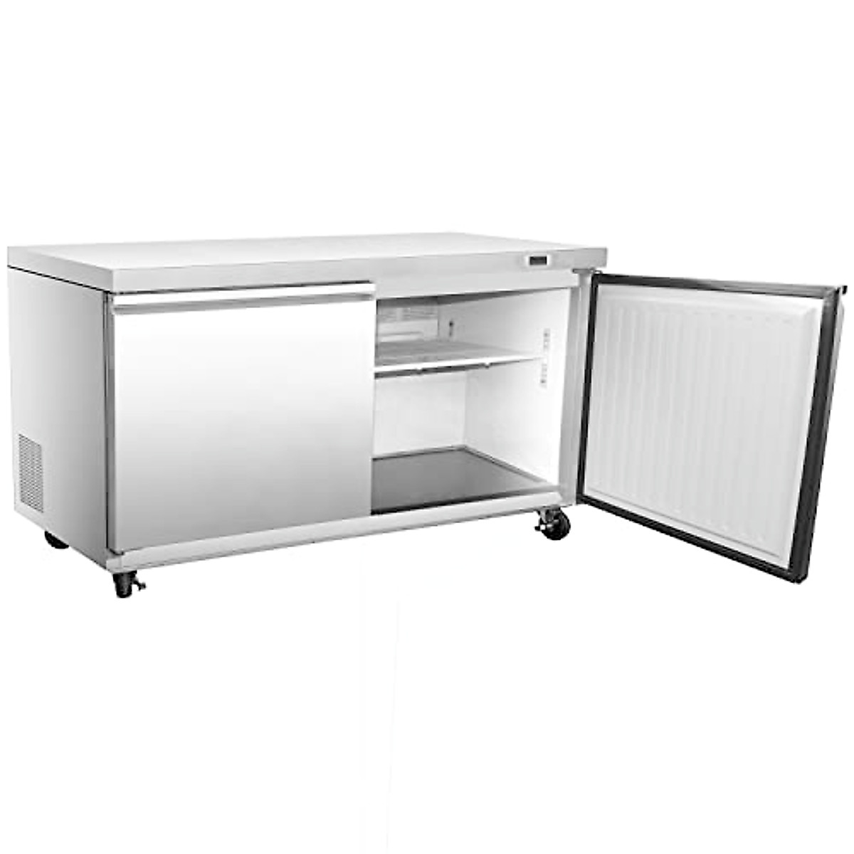 DUURA DUR60 Commercial Undercounter Refrigerator with 2 Self Closing Stainless Steel Doors Swivel Casters and Heavy Duty Epoxy Coated Wire Shelf, 14.1-Cu.Ft, Metallic