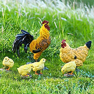 Farm Animal Figurines, Miniature Resin Hen Rooster Mini Chicken Statues Outdoor Sculpture Lawn Garden Scene Balcony Décor (Chicks)