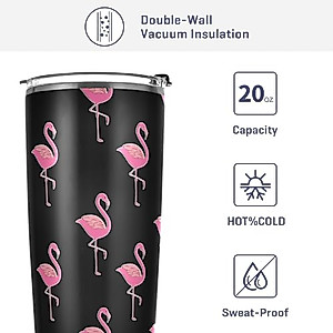 Lovely Flamingos Black Coffee Tumbler Cups Stainless Steel Tumbler with Lid and Straw Water Cup Insulated Tumblers Travel Coffee Mug Bottle for Ice Cold Hot Drink Outdoor Men Women