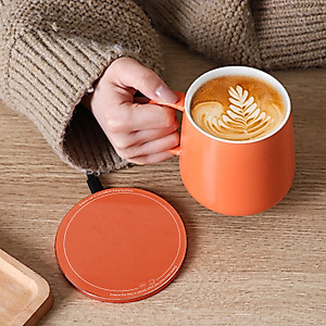 APEKX 2024 Upgraded Self-Heating Ceramic Mug - Stable 130°F Temperature, 15W Wireless Phone Charging, 12.8 fl oz Capacity - USB-C Enabled. (Tangerine)