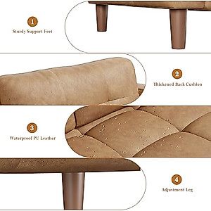GarveeHome 3-Seater Sofa Couch, 83" Wide Faux Leather Sofa Couch with Spring Cushion, Modern Sofa with Deep Seats and 2 Removable Back Cushions, for Living Room, Bedroom, Apartment, Office, Brown
