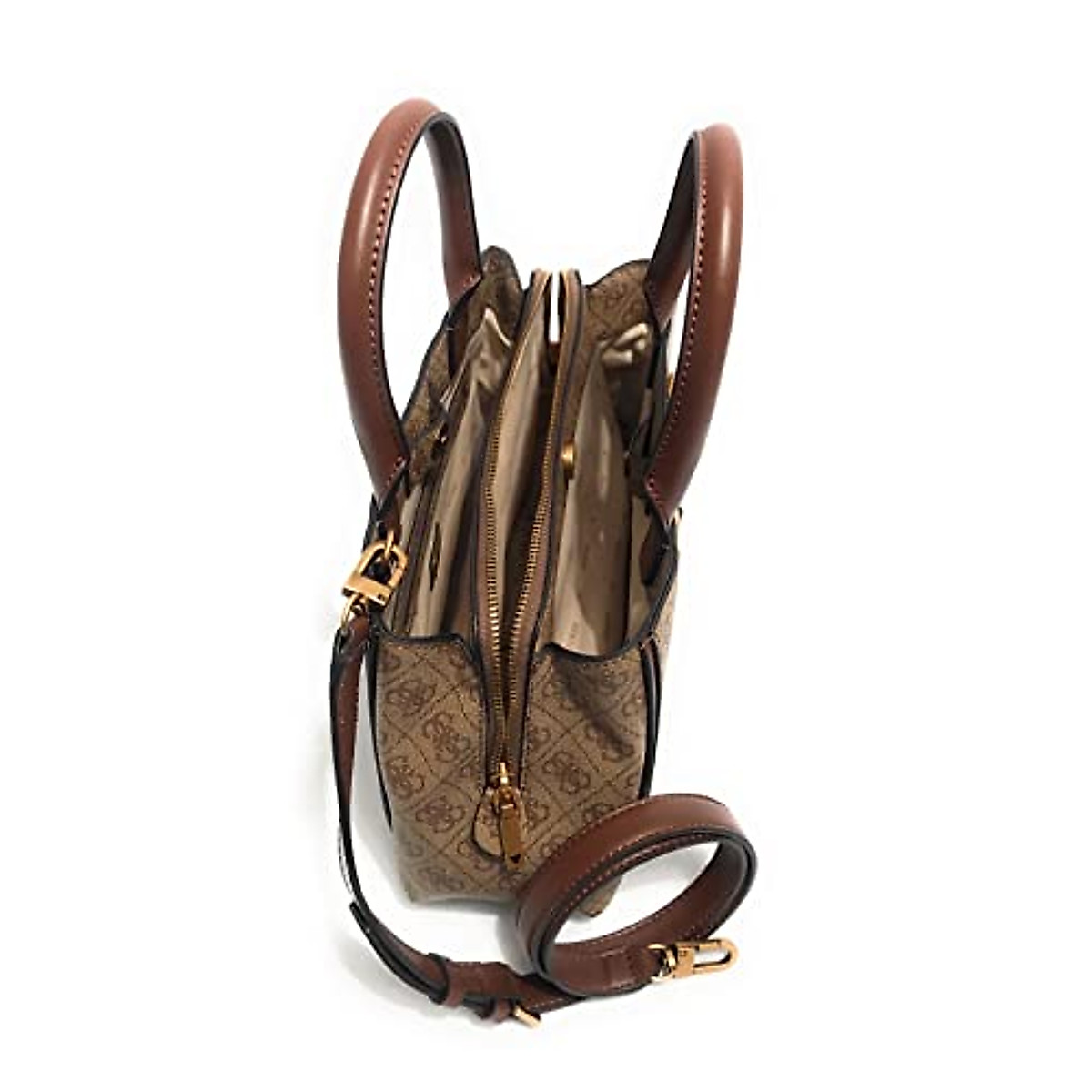 GUESS Izzy Small Girlfriend Satchel, Latte Logo/Brown