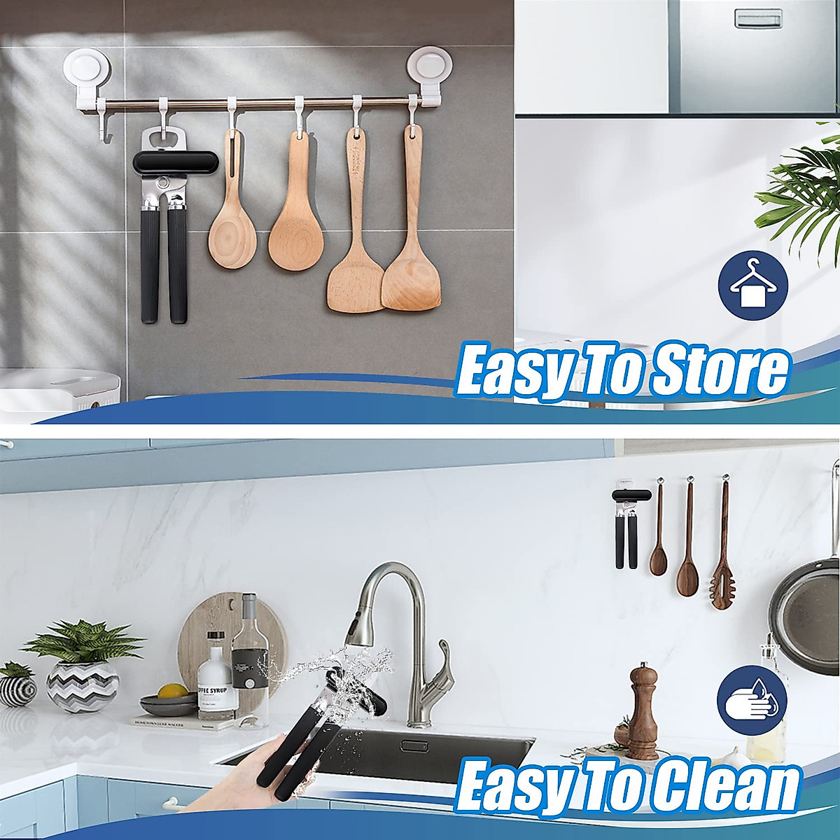 Can Opener Vertical Grain Non-slip Soft Handle Stainless Steel Manual Can Opener Oversized Easy Turn Knob Sharp Cutting Wheel Good Grips with Built-in Bottle Opener