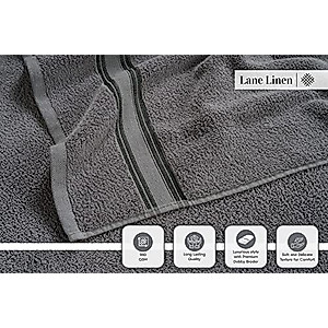 LANE LINEN Luxury Bath Towels Set - 3 Piece 100% Cotton Bathroom Towels, Quick Dry, Extra Aborbent, Super Soft Towels Set 1 Hand Towel, 1 Wash Cloths, 1 Bath Towel, Space Grey