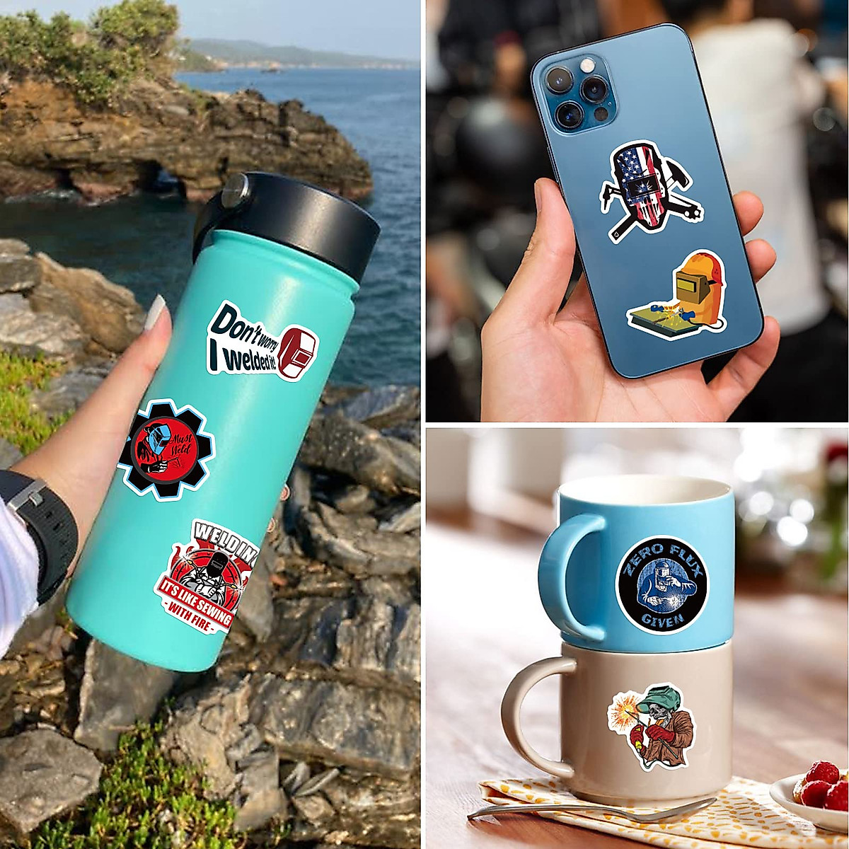 WAIO Welder Stickers 52PCS Funny Hard Hat Worker Welding Decals Pack for Water Bottle Helmet Tool Box Skateboard Decors