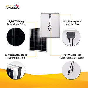 Solar4America 100W Monocrystalline Solar Panel, Mono Tech High Efficiency Module, for RVs, Boats, and Other Off-Grid