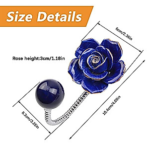 MOROBOR Dark Blue Gold Edge Rose Ceramic Wall Hanging Coat Hooks,2pcs 3D Rose Shape Chrome Decorative Robe Hooks Decorative Flower Wall Hanging Hooks for Hanging Scarves,Bags,Hats