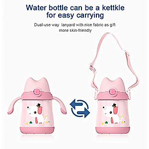 AINAAN Stainless Steel Travel Mug Thermos Kids Flask Thermal Cup BPA Free with Straw Water Bottle 350ml （Pink）