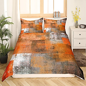 Erosebridal Orange Grey Duvet Cover Queen Size,Watercolor Ombre Bedding Set for Women Men,Oil Painting Comforter Cover,Vintage Minimalism Bed Sets with 2 Pillowcases Home Room Decor