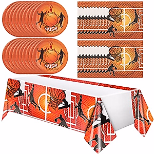 Juhap 41Pack Boy Basketball Birthday Party Supplies, Sports Themed Party Tableware Set Includes 20 Dessert Plates 20 Napkins and 1 Tablecloth for Basketball Theme Birthday Party Decorations
