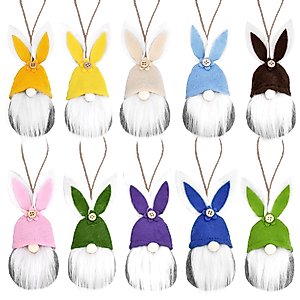 Easter Decorations Hanging Gnomes Bunny Ornaments Set of 10,Colorful Handmade Plush Gnome Bunny Elf Hanging Home Easter Decor,Yard Garden Indoor Outdoor Party Farmhouse Holiday Decoration