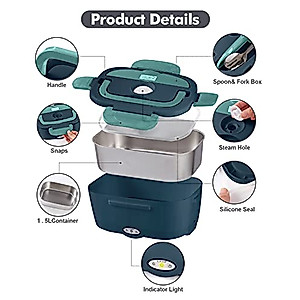 Electric Lunch Box,Portable Box Food Heater, Electric Lunch Box Food Heater,For Car/Truck Work 12v/24v/110v/60w,Stainless Steel Container Fork & Spoon And Bag