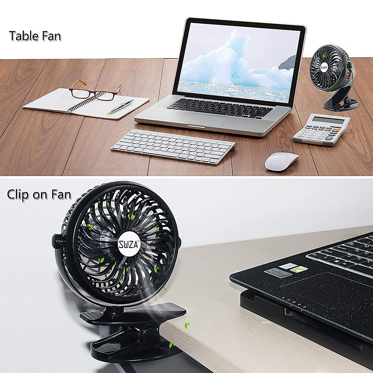 Stroller Fan Clip on Fan Rechargeable Battery Operated Fan - Powerful Airflow Low Noise - SWZA Portable Clip Fan for Baby Stroller Travel Hiking Camping