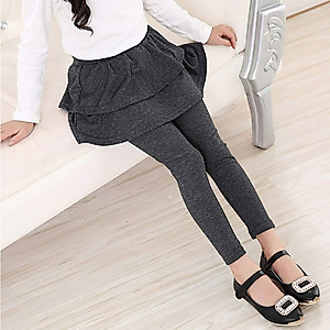 Auranso Girls Leggings with Skirt Kids Clothes Ruffle Tutu Pants Dark Grey 7-8 Years