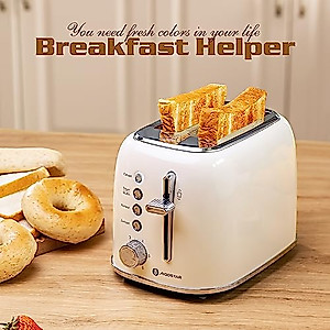Aigostar Toaster 2 Slice, Retro Extra-Wide Slot Toasters Best Rated Prime for Toasting Bagels, Breads， Waffles & More, Cancel, Defrost & 6 Browning, Removable Crumb Tray, Stainless Steel, Cream White