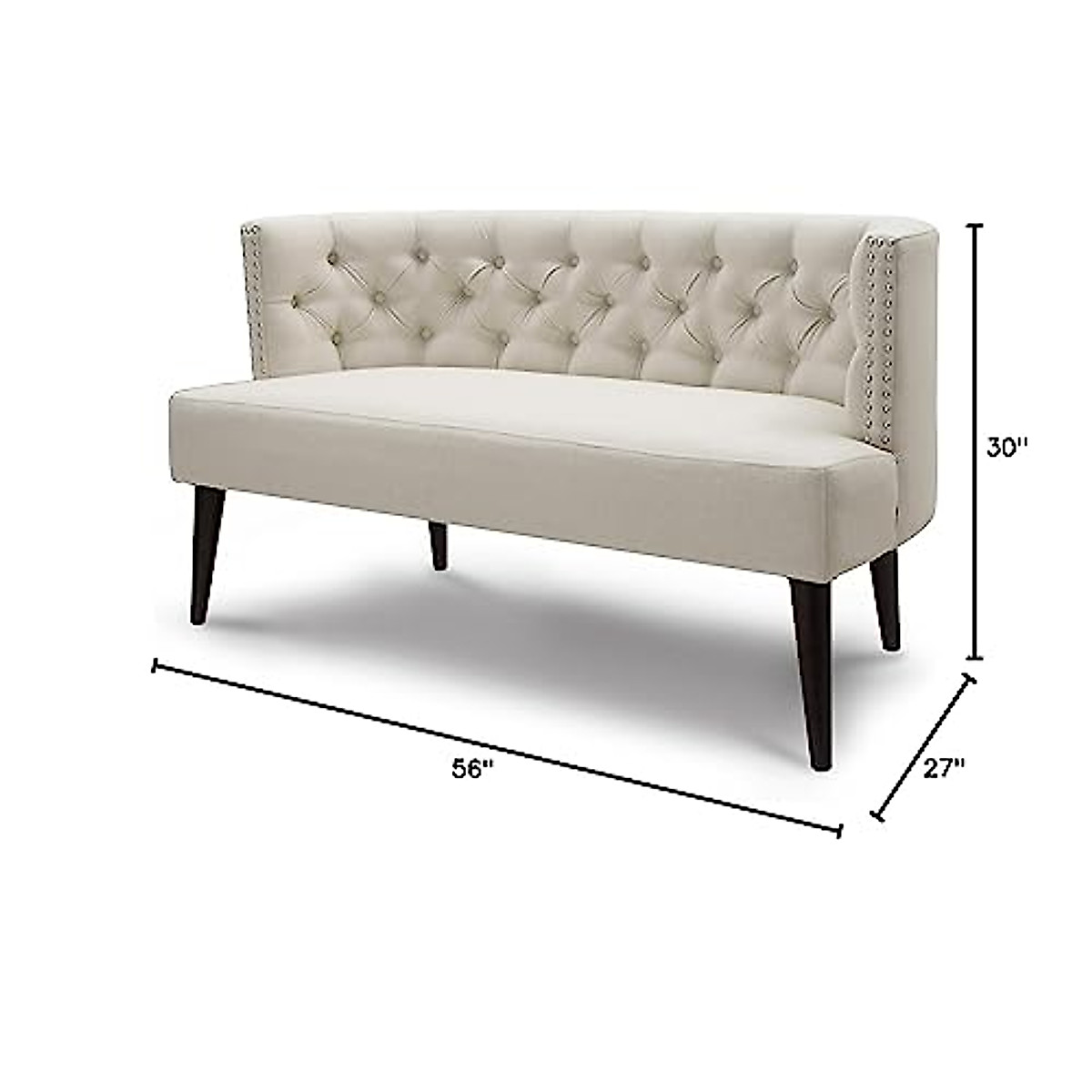 Jennifer Taylor Home Celine Tufted Settee Nailhead Accents, Sky Neutral Beige Polyester