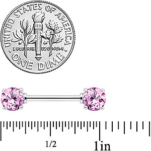 Body Candy Stainless Steel Pink Accent Barbell Nipple Ring Set 14 Gauge 9/16"