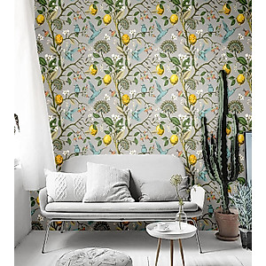 Blooming Wall Blue Bird Fresh Lemon Tree Peel and Stick Wallpaper Removable Self Adhesive Wall Mural Wall Décor