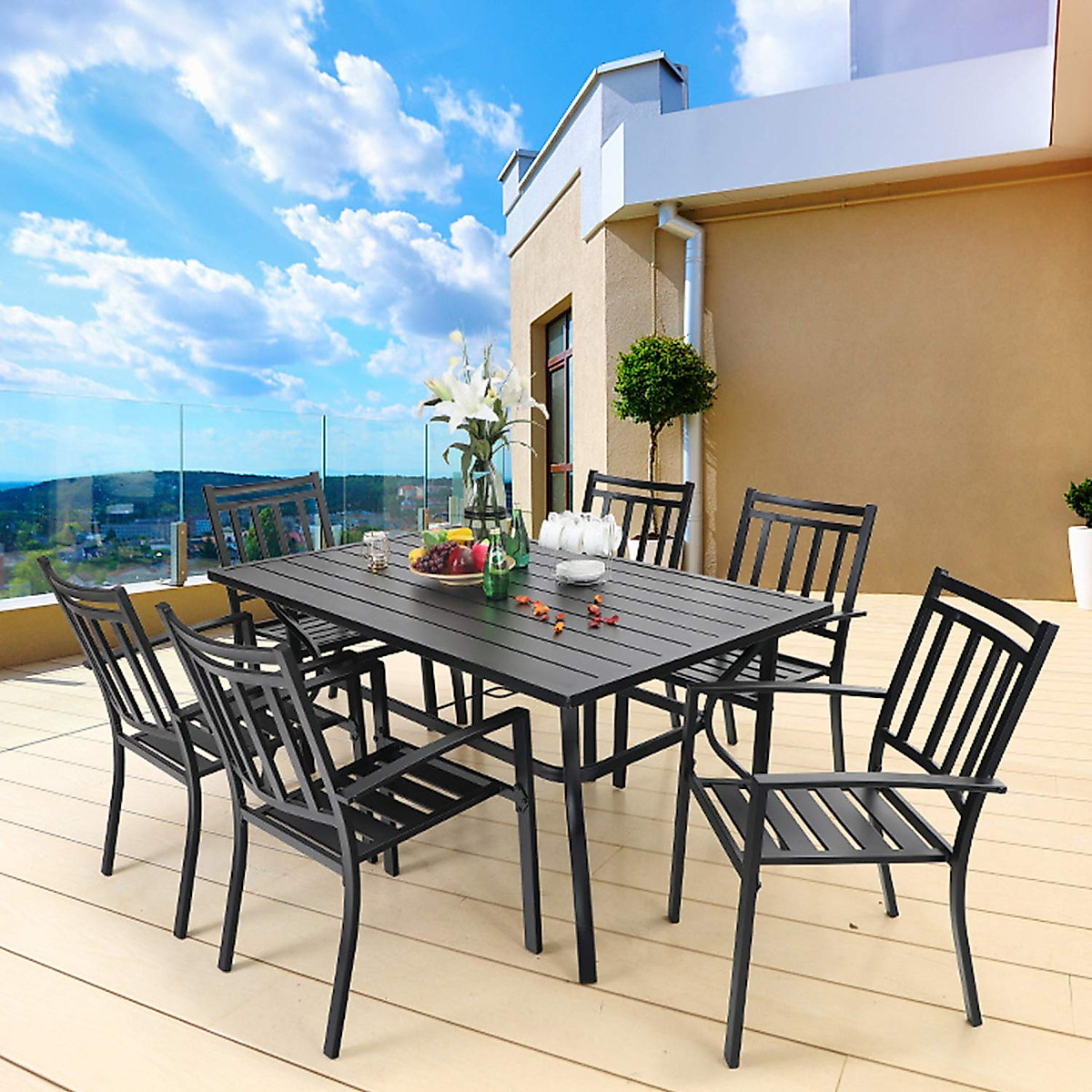 PHI VILLA Set of 2 Metal Patio Dining Chairs, Indoor/Outdoor Portable Patio Chairs, Stackable Bistro Chairs for Garden, Backyard, Lawn - Support 300 lbs