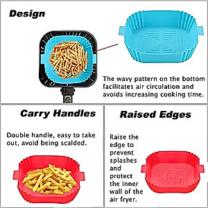 Air Fryer Silicone Liners (2-Pack), Reusable Square Air Fryer Liners Heat Resistant Silicone Air Fryer Liners Air Fryer Accessories For 4 To 7 Qt Air fryers (Red+Blue)