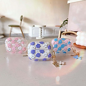 Fycyko for AirPods 2nd 1st Gen Case,Clear Cute Glitter Flower Floral Design for AirPods Case with Keychain,Women Girl Soft Smooth TPU Protective Cover for Airpods 2/1-Pink White