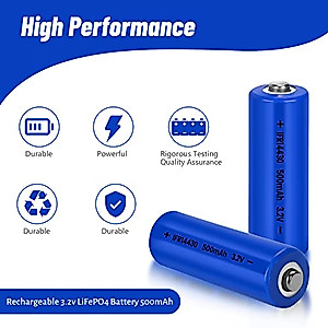 Fitinoch Rechargeable 3.2 Volt 14430 LiFePO4 Battery 500mAh for Solar Panel Outdoor Garden Lights (4 Pack)