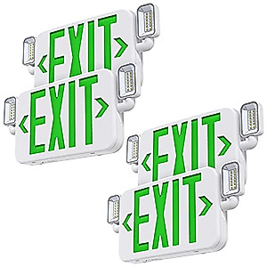 SiTiSFi Led Combo Emergency Exit Sign Light with Two Adjustable Head Lights and Backup Battery,US Standard Green Letter Commercial Emergency Exit Lighting,UL 924,120/277V (4Pack)