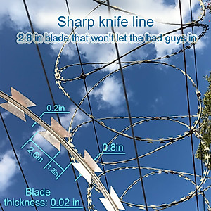 BUYYAH Razor Wire, 246 ft Razor Barbed Wire 5 Coils, 49 ft Per Roll Razor Ribbon Concertina Wire, Galvanized Steel Razor Wire Fencing Razor Fence