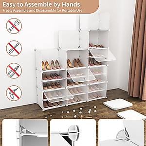 ROJASOP Portable Shoe Rack Organizer with Door, 72 Pairs White Shoe Storage Cabine Covered Shoe Rack Shoe Organizer for Closet Entryway Garage Closed Shoe Rack Organizer Cabinet with Doors