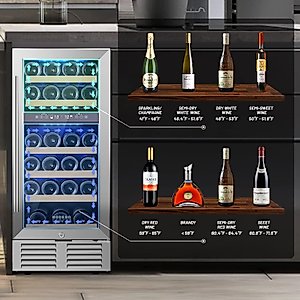 BODEGA 15 Inch Wine Cooler Under Counter, 28 Bottle Dual Zone Wine Fridge, with Double-Layer Glass Door, Temperature Memory and Digital Temperature Control, Built-in or Freestanding