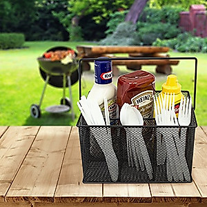 Sorbus® Utensil Caddy — Silverware, Napkin Holder, and Condiment Organizer — Multi-Purpose Steel Mesh Caddy—Ideal for Kitchen, Dining, Entertaining, Tailgating, Picnics, and Much More (Black)