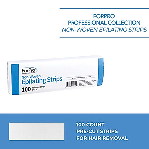 ForPro Professional Collection Non-Woven Epilating Strips, White, Tear-Resistant, Pre-Cut Strips for Hair Removal, 3” W x 9” L, 100-Count