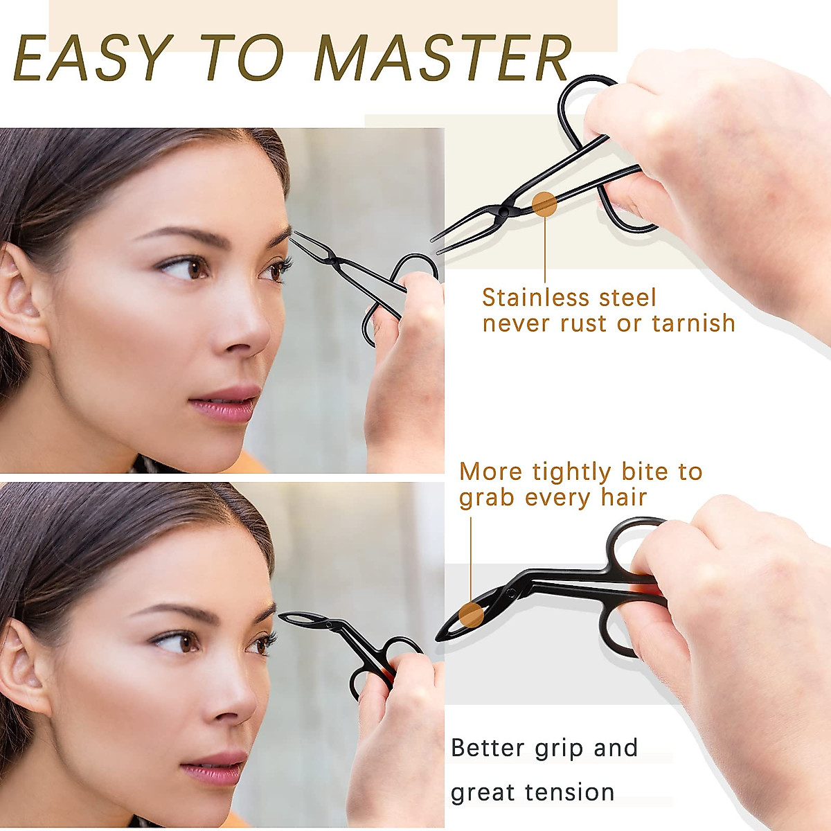 6 Pieces Scissors Shaped Eyebrow Tweezers Flat Tip Tweezers Hair Plucker and Slanted Tip Tweezers Stainless Steel Scissor Handle Tweezers Flat Straight Tip Tweezers Brow Hair Remover (Black)