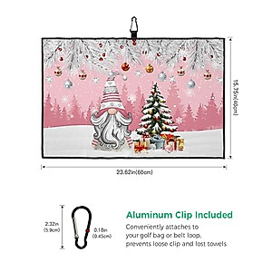 Golf Towel Christmas Dwarf Xmas Tree Pink Gradient,Waffle Pattern Microfiber Club Cleaner Golf Towels with Carabiner Clip for Women Men Dad,Winter Pine Needle Golf Towel for Golf Bags,24x16in
