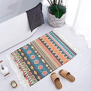 ABREEZE Cotton Area Rug Set 2 Piece 2'x3'+2'x4'4",Bohemian Hand Woven Cotton Rugs with Tassel Washable Cotton Throw Rug Runner for Kitchen, Living Room, Bedroom(Orange)