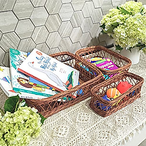 MANTEIV Set of 3 Rattan Serving Tray Woven Serving Platter with Handles Wicker Tray for Bread Fruit Food Coffee Table Breakfast Display Bathroom Kitchen Decor Dining Table Centerpiece