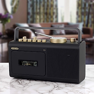Jensen MCR-250 Portable Boombox Retro Home Audio Stereo AM/FM Radio & Tape Cassette Player/Recorder with Aux Input Jack & Built in Speakers (Gold Edition)