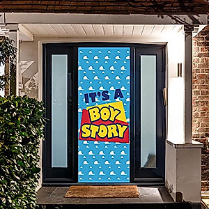 ZDX It's a Boy Story Door Banner 72.8x35.4in Blue Sky White Clouds Kids Baby Shower Decor Background Banner