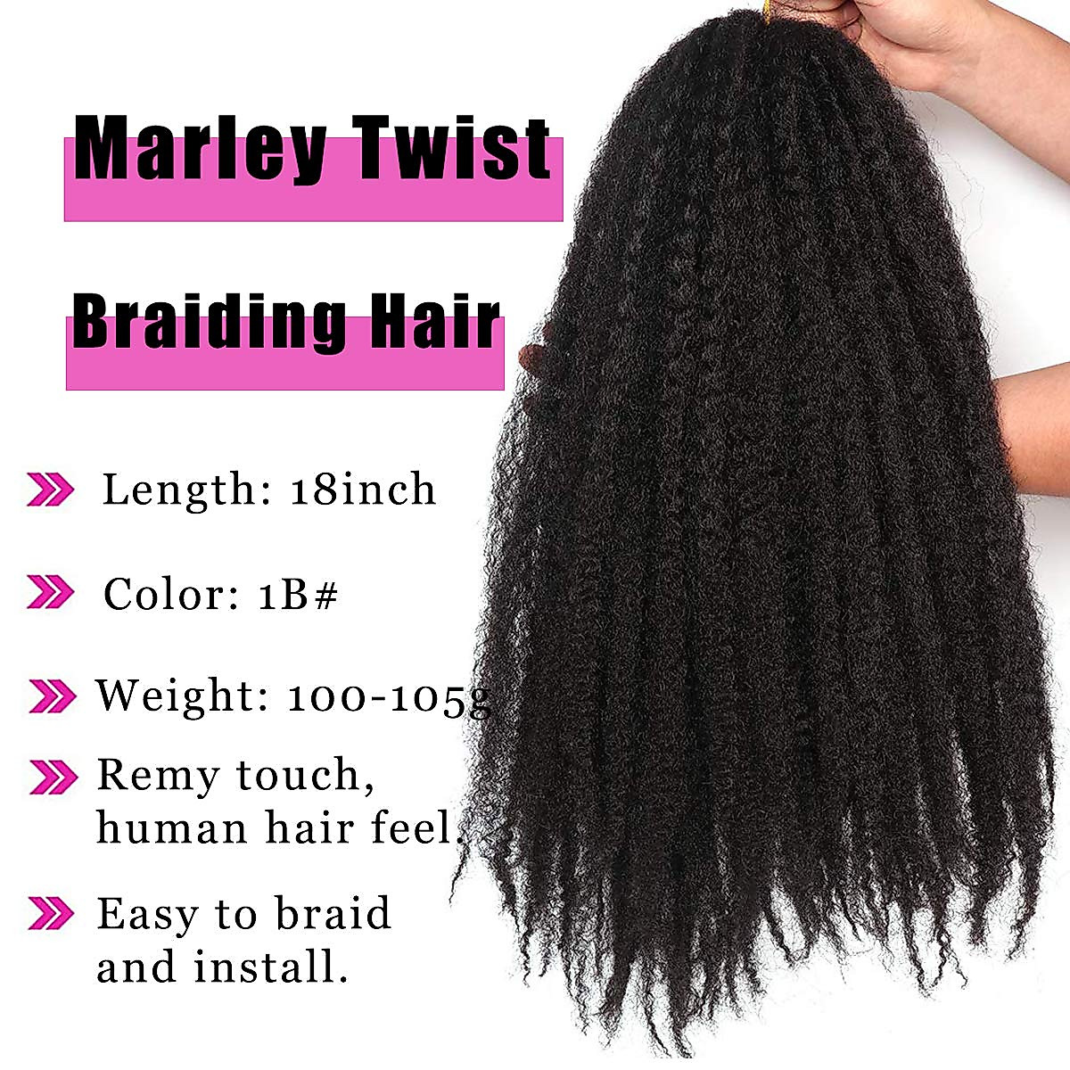 1 Pack 18 Inch Marley Braiding Hair Twists Marley Twist Braids Hair Long Afro Kinky Marley Hair for Butterfly Locs Crochet Hair(1B#)