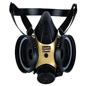 MSA 808076 Comfo Classic Half Facepiece Hycar Respirator, Capacity, Volume, Hycar, Silicone, Large, Black