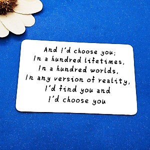 Engraved Wallet Insert Card Husband Gifts from Wife Boyfriend Gifts Anniversary Valentines Gifts for Men I'd choose you Metal Cards Birthday Card Gifts for Husband Wedding Day Gift for Groom Fiance