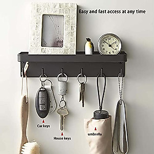 zcvirvae Magnetic Wall Key self-Adhesive Tray Holder, Drill-Free Letter Storage Bag, with 6 Key Hooks, Suitable for Wall Refrigerator Behind Door Kitchen Farmhouse (Black)