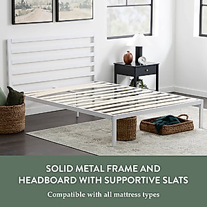 Edenbrook Cassidy Metal Platform Bed Frame with Metal Headboard - Box Spring Not Required - Wood Slat Support, White, Queen