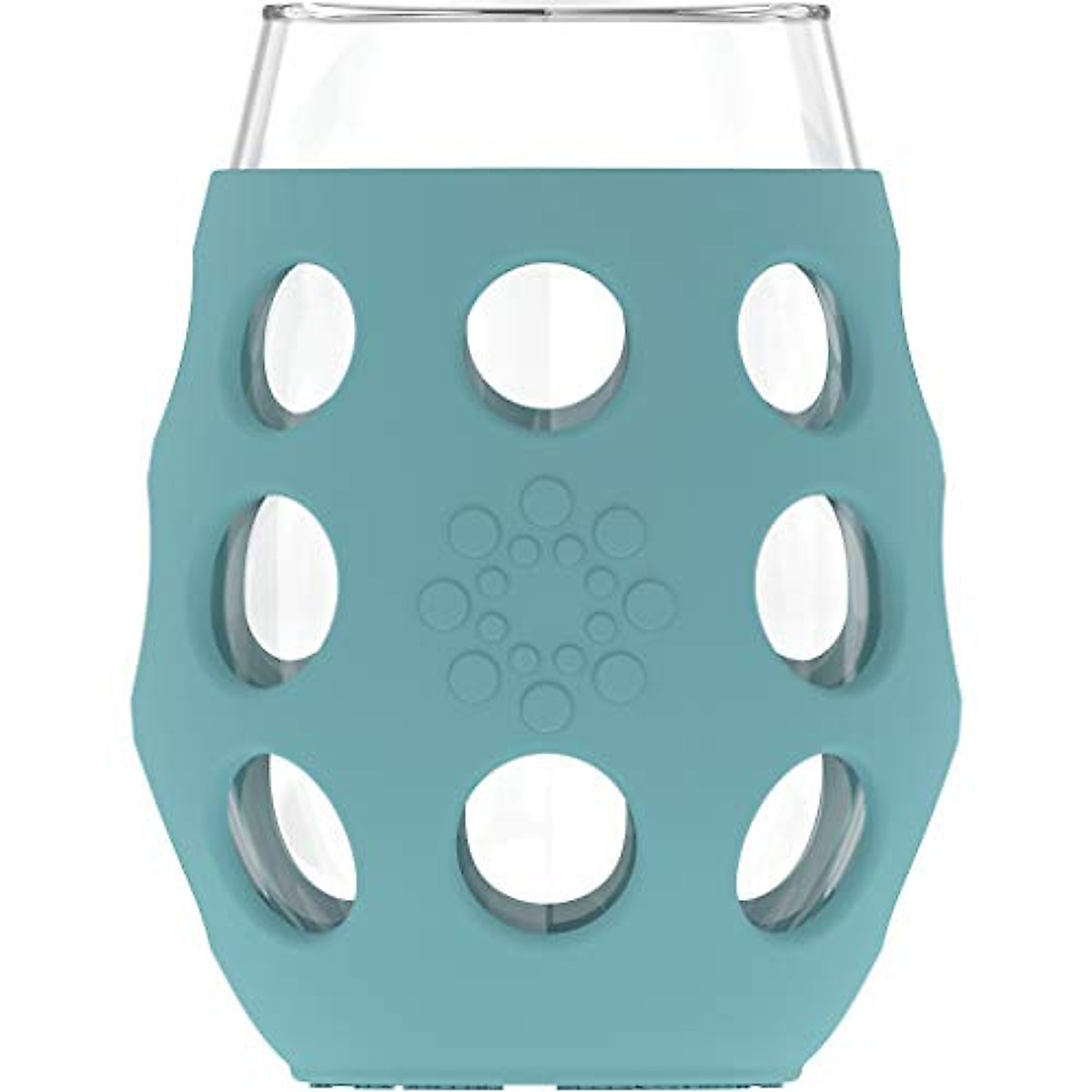 Lifefactory 11-Ounce Indoor/Outdoor Wine Glass with Protective Silicone Sleeve, 4-Pack, Carbon, Dusty purple, Aqua teal, & Cool grey