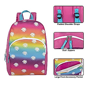 Trail maker 15 Inch Backpack for Boys Girls, Kids Backpacks for Preschool, Kindergarten, Elementary with Adjustable Padded Straps (Dancing Rainbow Daisies)