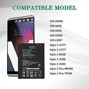 ASDAWN BL-44E1F Battery for LG V20, LG Stylo 3, LG V20 Extended, V995 VS995 H910 H918 US996 LS997 Replacement