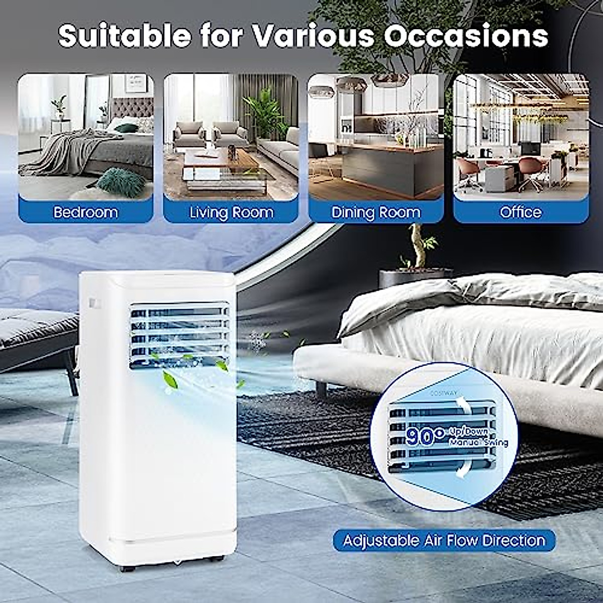 SIMOE 10000 BTU Portable Air Conditioners, Portable AC Unit with Cool, Dehumidifier & Fan Modes, Cools up to 350 Sq. Ft, Room Air Conditioners with Remote Control, 24 Hour Timer, Installation Kit