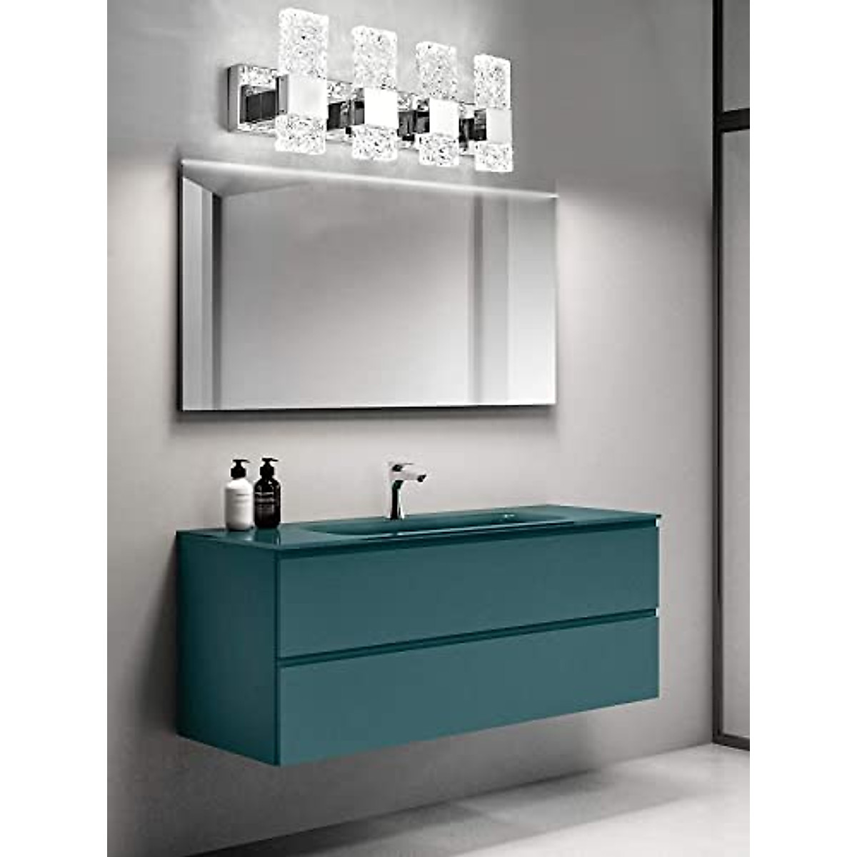 OYLYW Modern LED Bathroom Vanity Light Fixtures Chrome Stainless Steel 4 Light Wall Sconces for Bathroom Lighting Fuxture Over Mirror 28 Inch 40w LED Crystal Wall Light Cool White 5800K