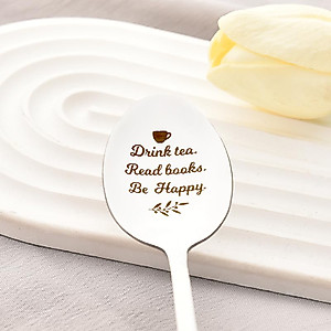 Drink Tea Read Books Spoon for Tea Lover Friend Birthday Graduation Christmas Gifts for Readers Book Lover Gifts for Women Men Engraved Tea Spoons Stainless Steel