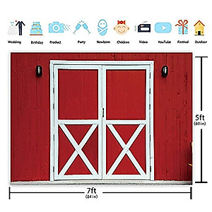 Red Barn Door Backdrop Western Rustic Farm Wooden Door Wall Photography Background BBQ Party Newborn Baby Shower Cowboy Girl Birthday Decorations 7x5FT